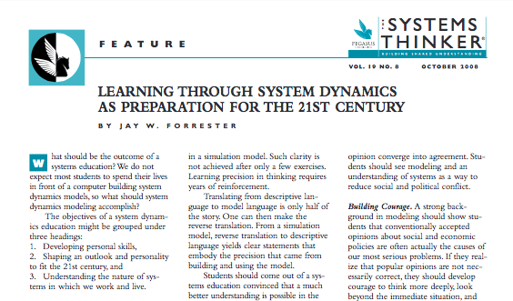The Systems Thinker Learning Through System Dynamics As Preparation
